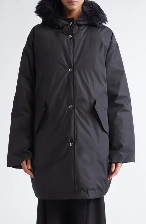 JIL SANDER Faux Fur Trim Goose Down Parka