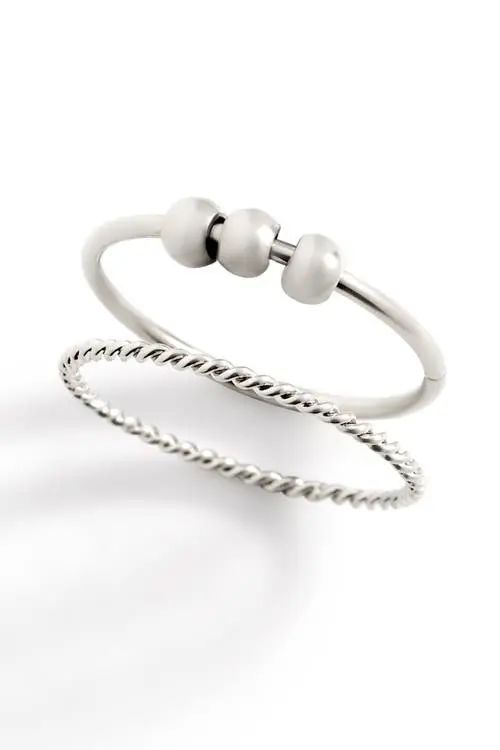 MINT & LILY Dainty Stackable Beaded Fidget Ring Set - Silver