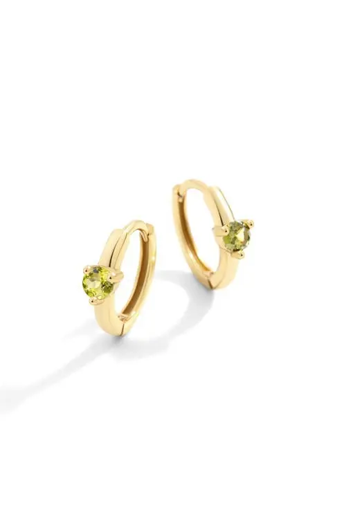 MINT & LILY Solitaire Birthstone Huggie Hoop Earrings - August Peridot