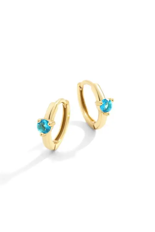 MINT & LILY Solitaire Birthstone Huggie Hoop Earrings - December Blue Topaz