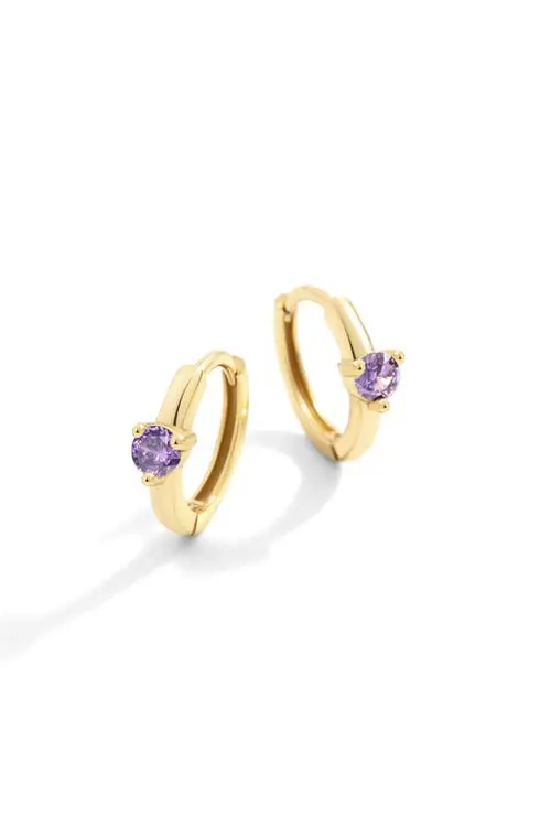 MINT & LILY Solitaire Birthstone Huggie Hoop Earrings - February Amethyst