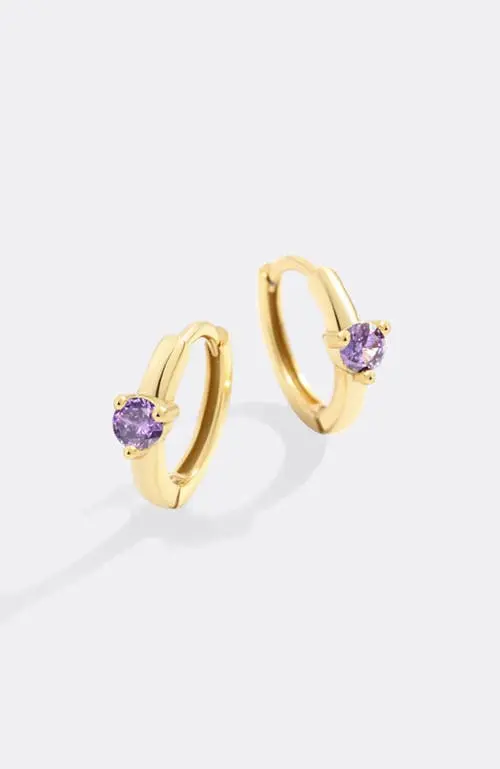 MINT & LILY Solitaire Birthstone Huggie Hoop Earrings In 18k Gold Plated Sterling Silver - February Amethyst
