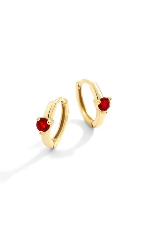 MINT & LILY Solitaire Birthstone Huggie Hoop Earrings - January Garnet