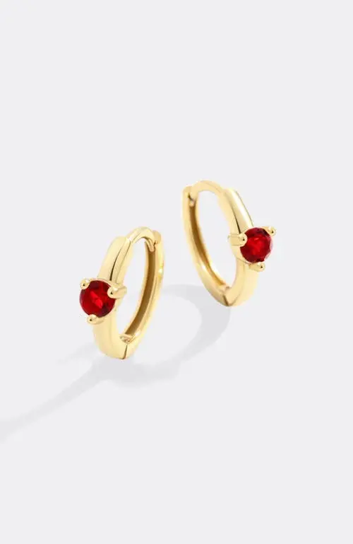 MINT & LILY Solitaire Birthstone Huggie Hoop Earrings In 18k Gold Plated Sterling Silver - January Garnet