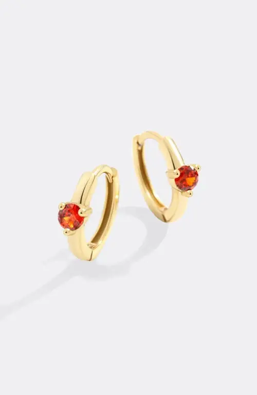 MINT & LILY Solitaire Birthstone Huggie Hoop Earrings In 18k Gold Plated Sterling Silver - July Ruby