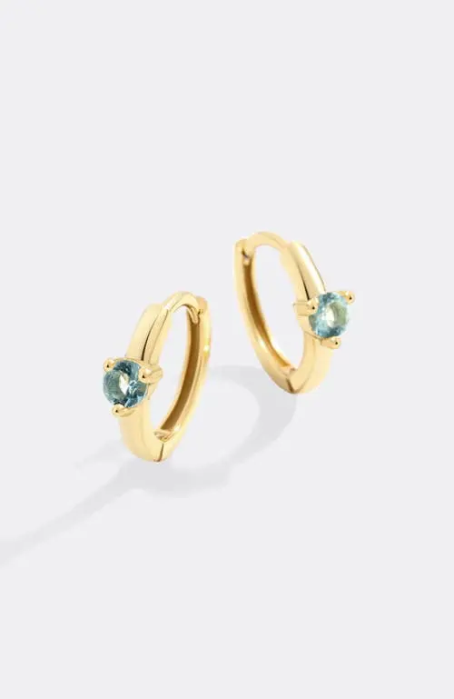 MINT & LILY Solitaire Birthstone Huggie Hoop Earrings In 18k Gold Plated Sterling Silver - March Aquamarine
