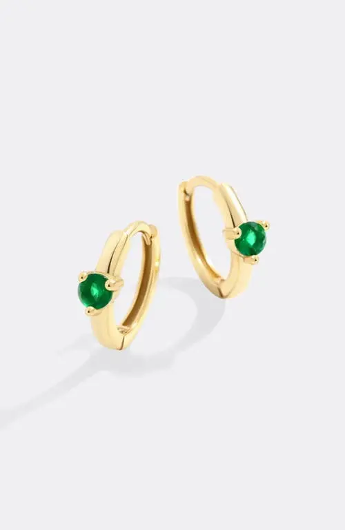 MINT & LILY Solitaire Birthstone Huggie Hoop Earrings In 18k Gold Plated Sterling Silver - May Emerald