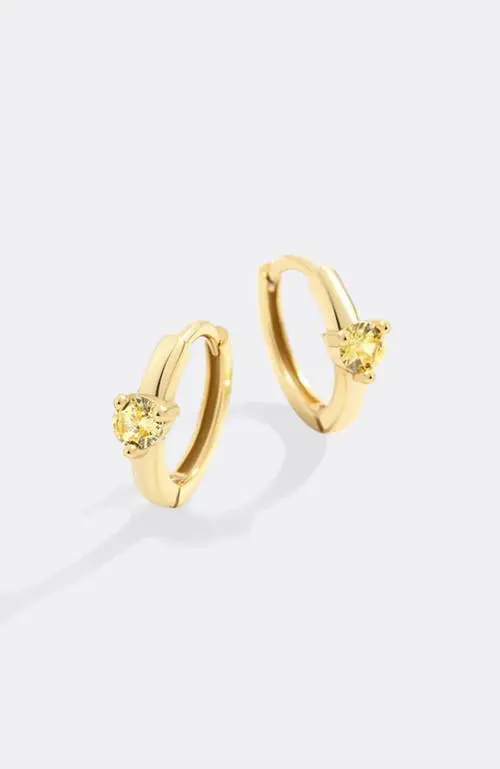 MINT & LILY Solitaire Birthstone Huggie Hoop Earrings In 18k Gold Plated Sterling Silver - November Citrine