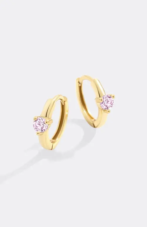 MINT & LILY Solitaire Birthstone Huggie Hoop Earrings In 18k Gold Plated Sterling Silver - October Pink Tourmaline