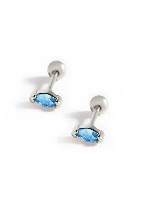 MINT & LILY Marquis Gemstone Sleeper Stud Earrings - Silver /blue