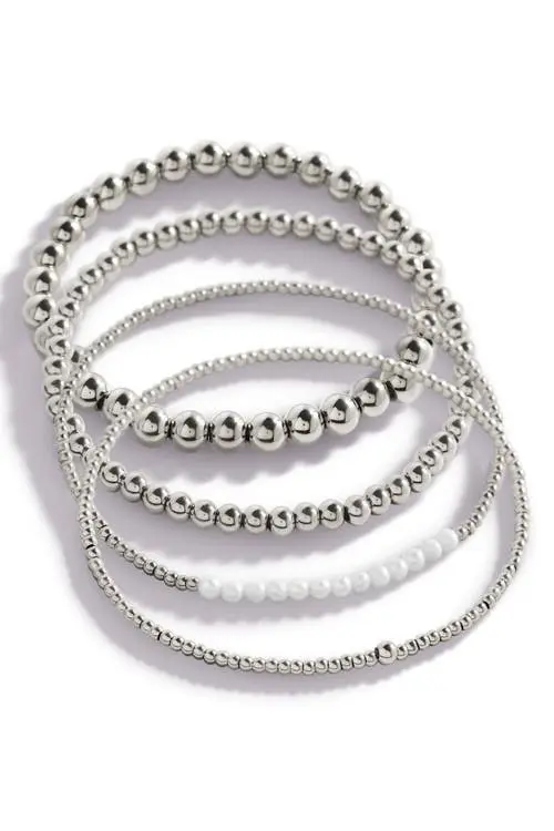 MINT & LILY Everyday Pearl Bracelet Stacking Set - Silver
