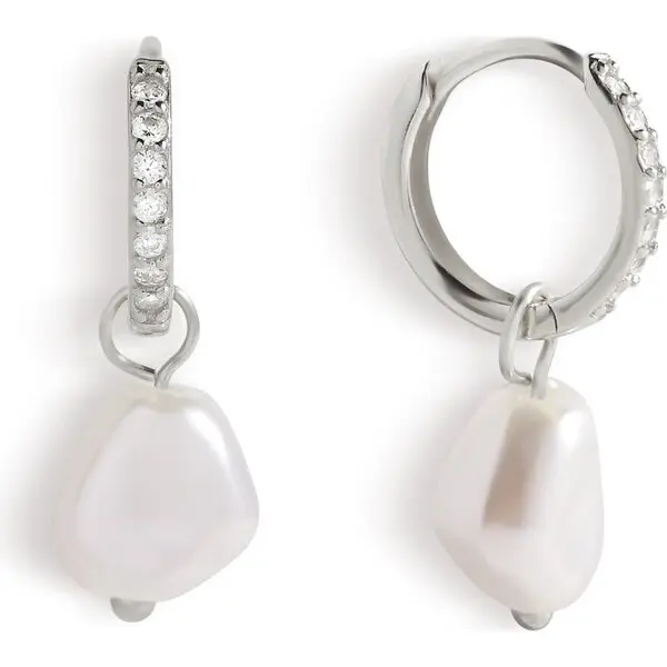 MINT & LILY Freshwater Pearl Drop Pavé Huggie Earrings - 925 Sterling Silver