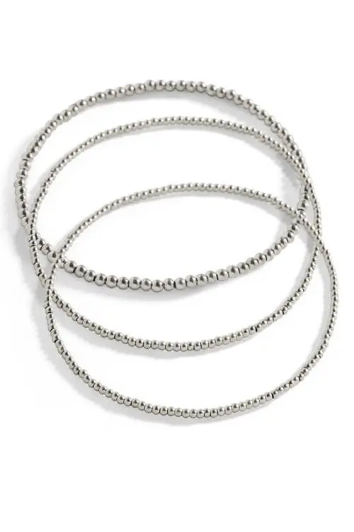 MINT & LILY Beaded Stacking Bracelet Set - Silver