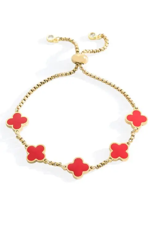 MINT & LILY Clover Enamel Bracelet - Red Enamel