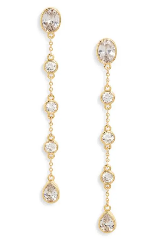 Nordstrom Bezel Cubic Zirconia Linear Drop Earrings - Clear- Gold
