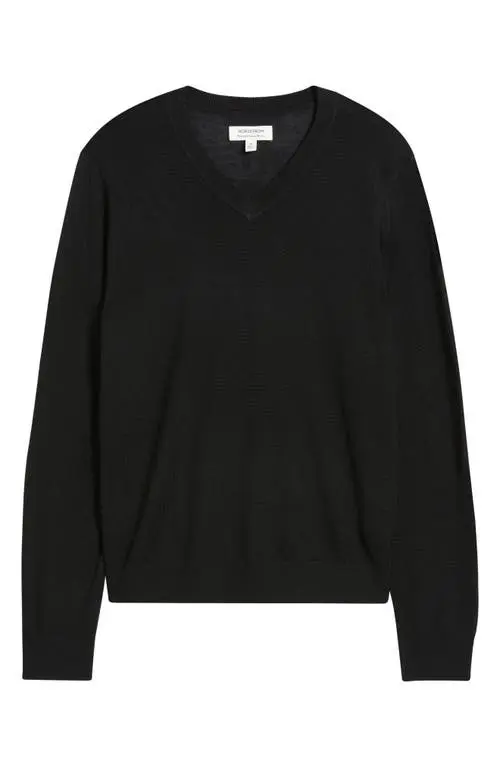 Nordstrom Merino Wool V-neck Sweater - Black Caviar