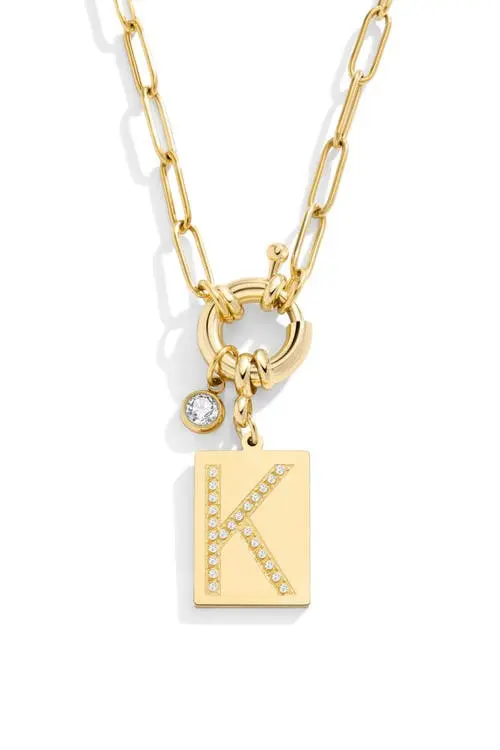MINT & LILY Pave Initial Pendant Paperclip Chain Necklace - Letter K