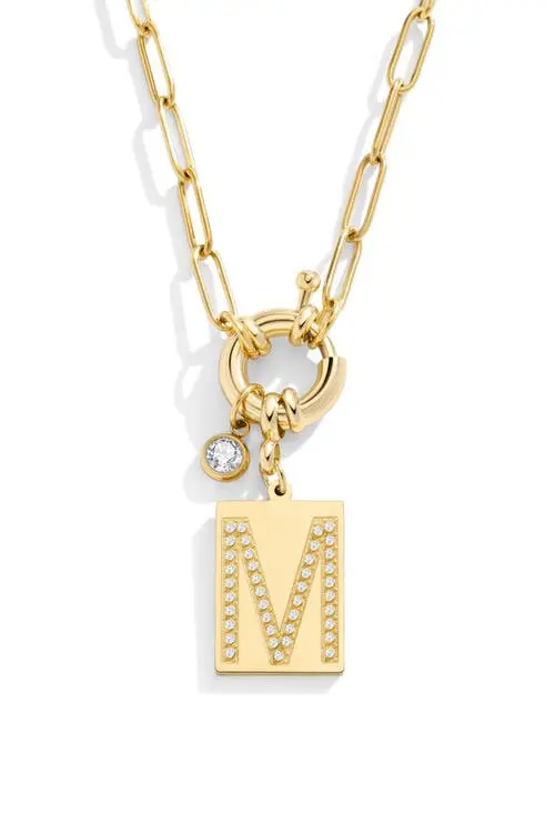 MINT & LILY Pave Initial Pendant Paperclip Chain Necklace - Letter M