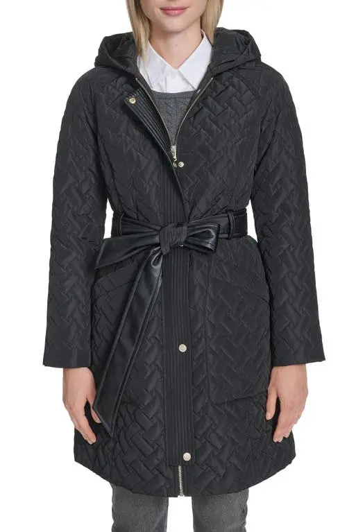 Cole Haan Belted Quilted Jacket - Black