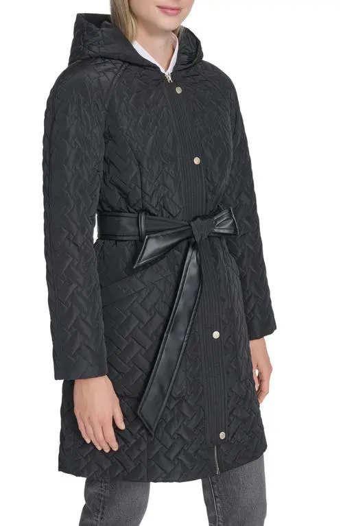 Cole Haan Belted Quilted Jacket - Black