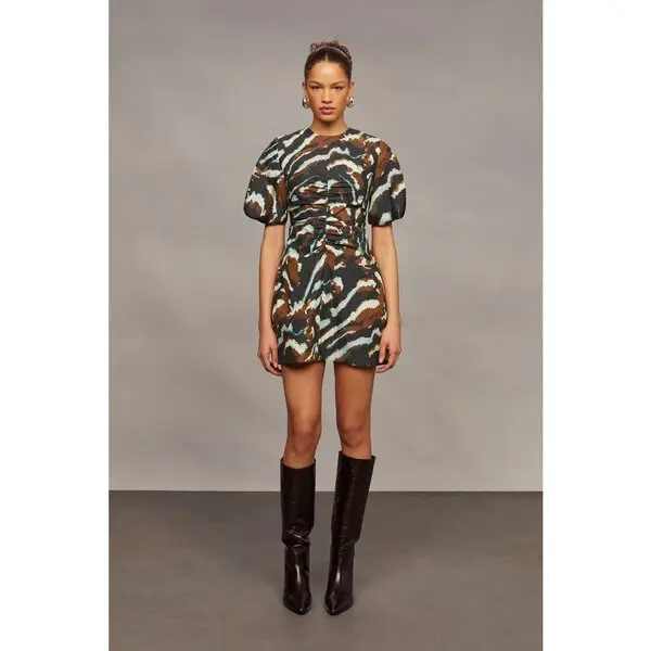 AMUR Tanner Puff Sleeve Mini Dress - Aerial Terrain