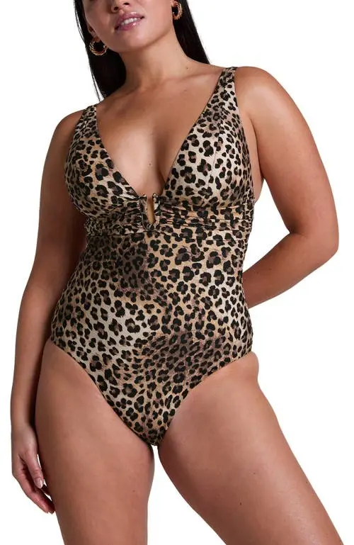 Hunkemoller Animal Print One-piece Bathing Suit - Potting Soil