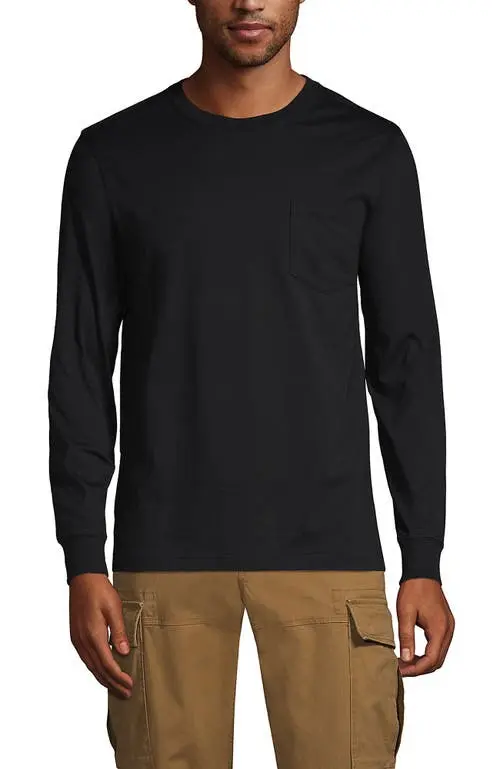 LANDS' END Super-t Long Sleeve T-shirt With Pocket - Black