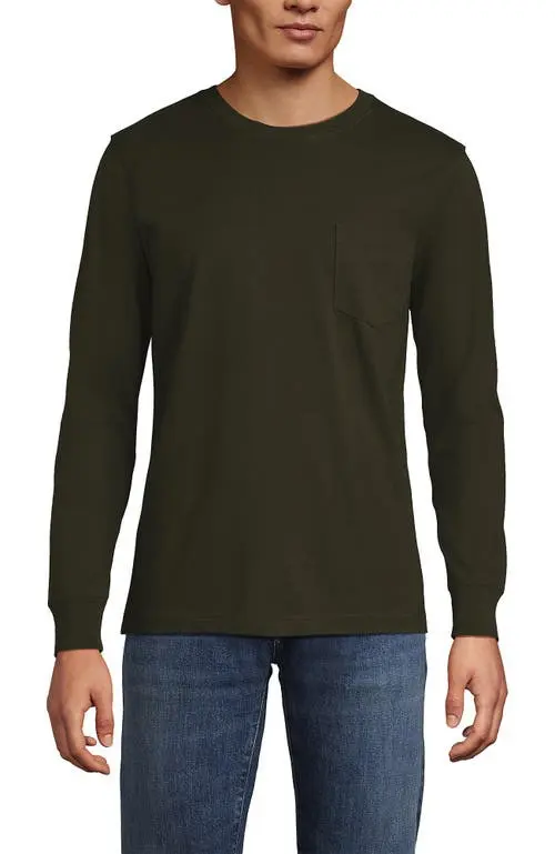 LANDS' END Super-t Long Sleeve T-shirt With Pocket - Havana Brown
