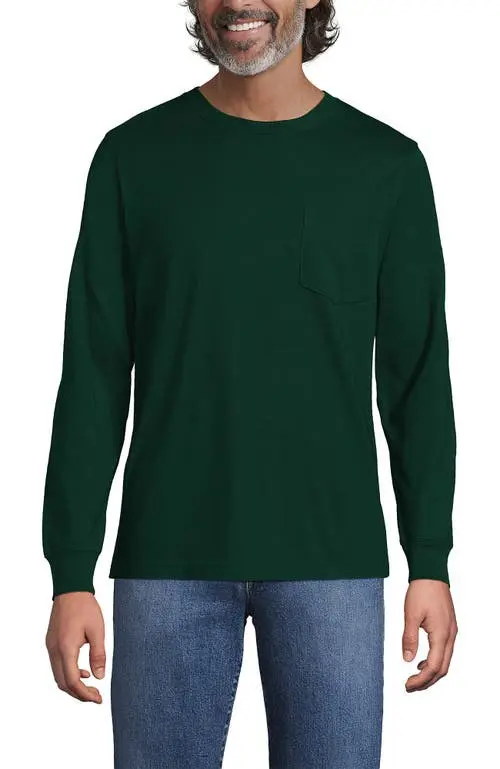 LANDS' END Super-t Long Sleeve T-shirt With Pocket - Pine Valley