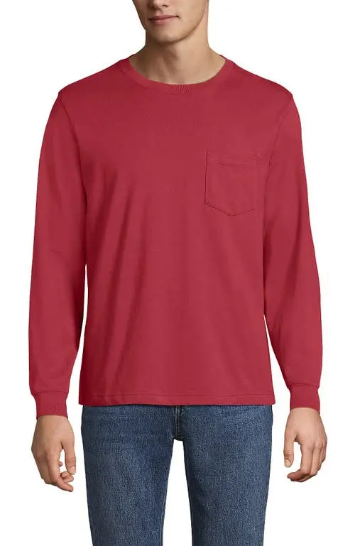 LANDS' END Super-t Long Sleeve T-shirt With Pocket - Rosewood
