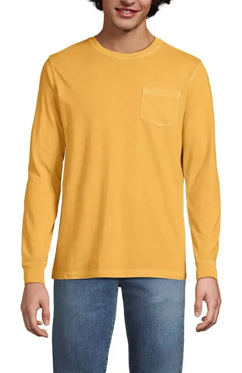 LANDS' END Super-t Long Sleeve T-shirt With Pocket - Washed Mango Garment Dye