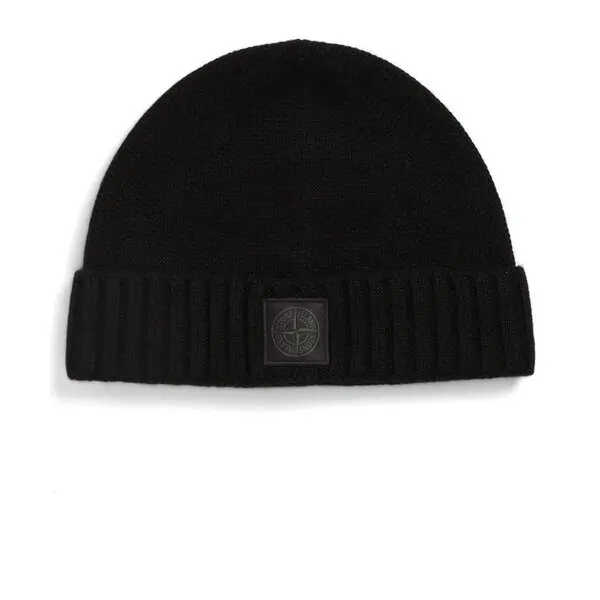 Stone Island Ghost Cuffed Cashmere Beanie - V0029 Black