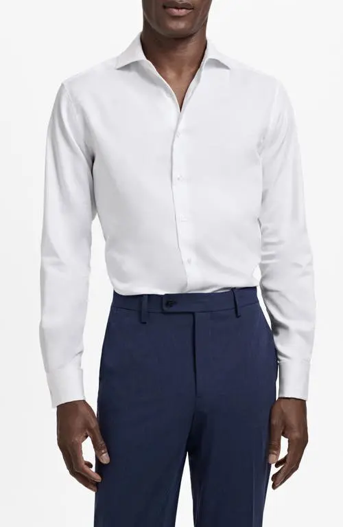 Mango Slim Fit Cotton Suit Button-up Shirt - White