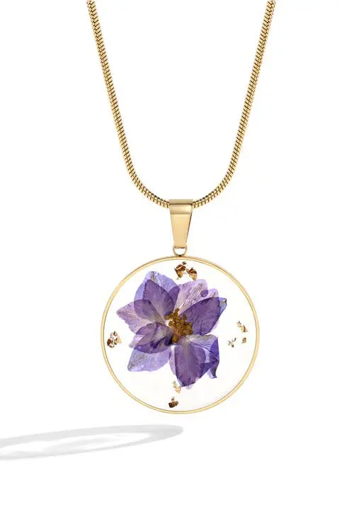 MINT & LILY Pressed Birth Flower Pendant Necklace - 18k Gold Plated /june Rose