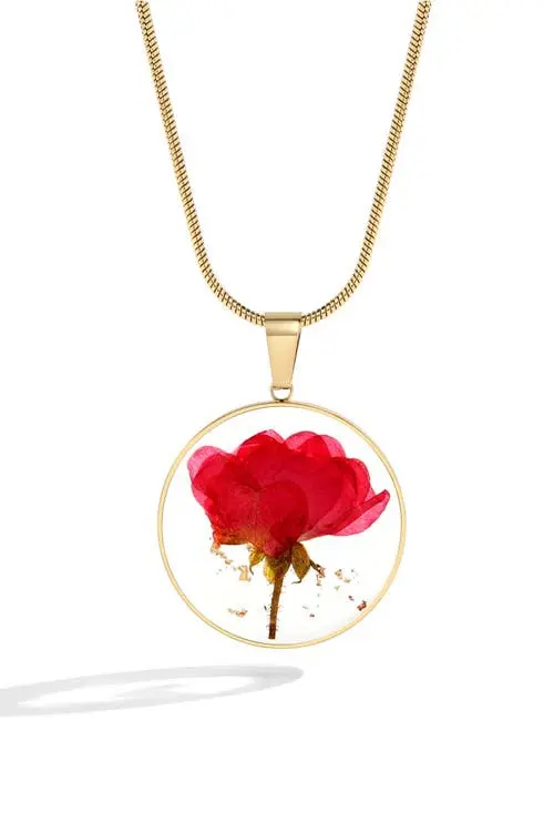 MINT & LILY Pressed Birth Flower Pendant Necklace - Gold /larkspur