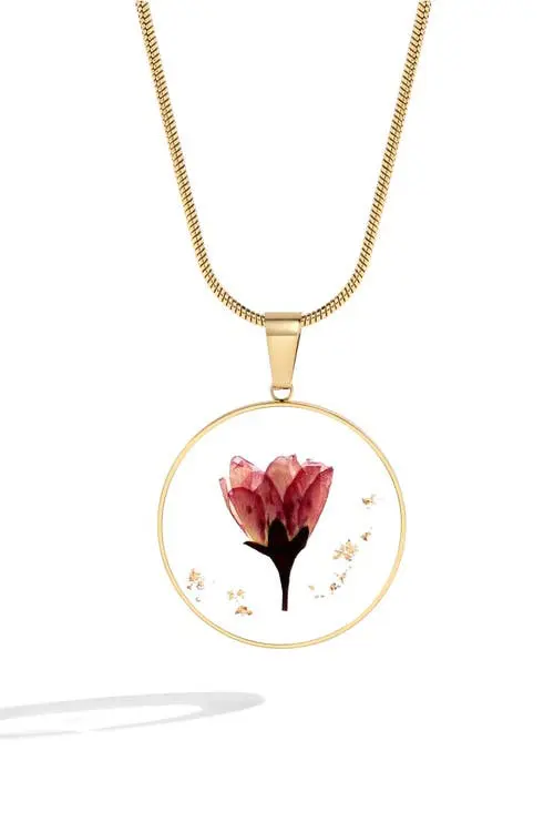 MINT & LILY Pressed Birth Flower Pendant Necklace - Gold/forget-me-not