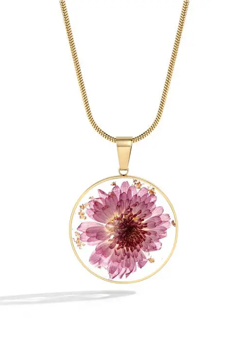 MINT & LILY Pressed Birth Flower Pendant Necklace - Gold/marigold