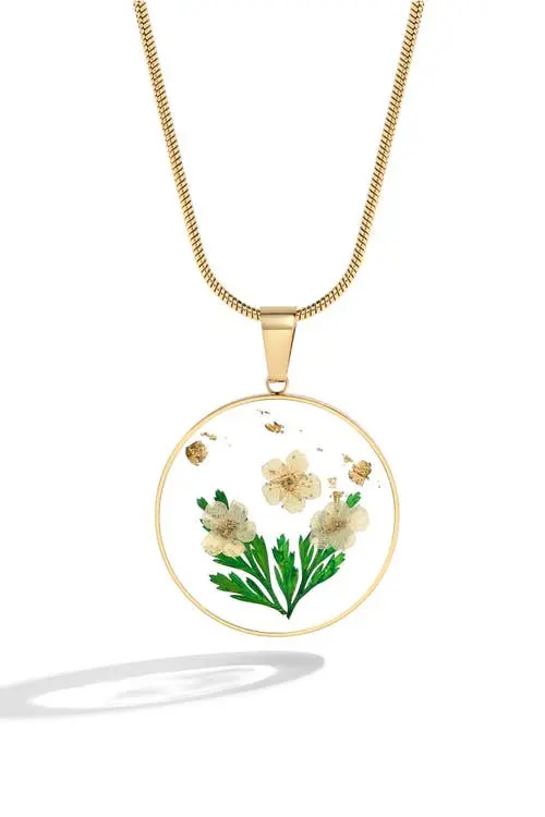 MINT & LILY Pressed Birth Flower Pendant Necklace - Goldone/january Carnation