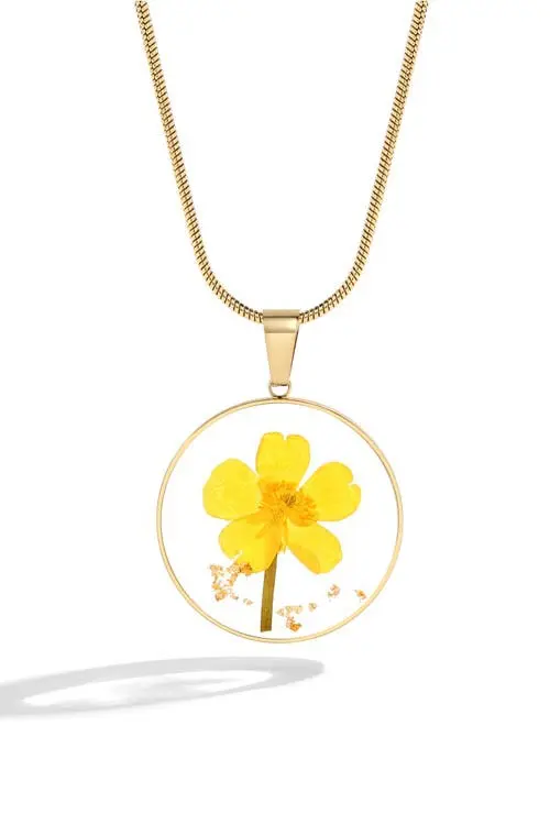 MINT & LILY Pressed Birth Flower Pendant Necklace - Goldone/september Aster