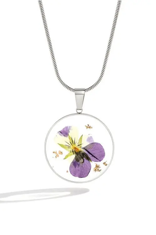 MINT & LILY Pressed Birth Flower Pendant Necklace - Silver /august Gladiolus