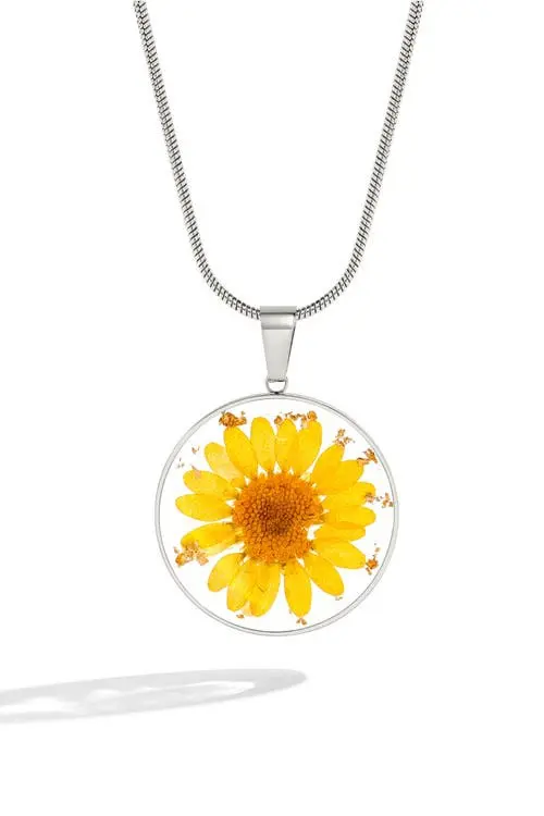 MINT & LILY Pressed Birth Flower Pendant Necklace - Silver /chrysanthemum