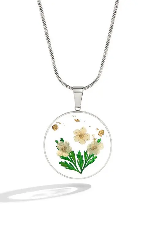 MINT & LILY Pressed Birth Flower Pendant Necklace - Silver /january Carnation