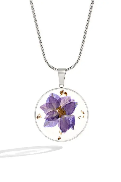 MINT & LILY Pressed Birth Flower Pendant Necklace - Silver /june Rose