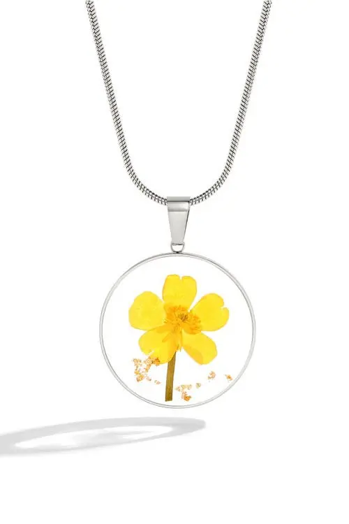 MINT & LILY Pressed Birth Flower Pendant Necklace - Silver /september Aster