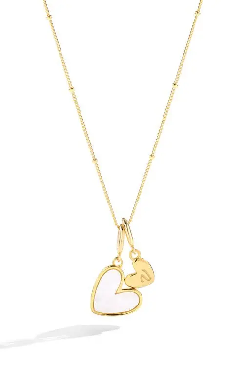 MINT & LILY Mother Of Pearl Heart Initial Necklace - Letter V