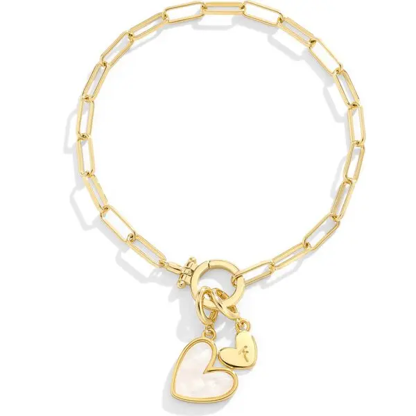 MINT & LILY Mother Of Pearl Heart Charm Bracelet - Letter F