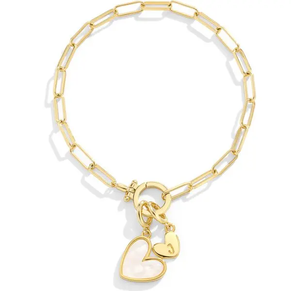 MINT & LILY Mother Of Pearl Initial Heart Charm Bracelet - Letter J
