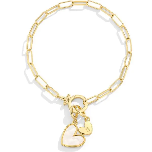 MINT & LILY Mother Of Pearl Heart Charm Bracelet - Letter S
