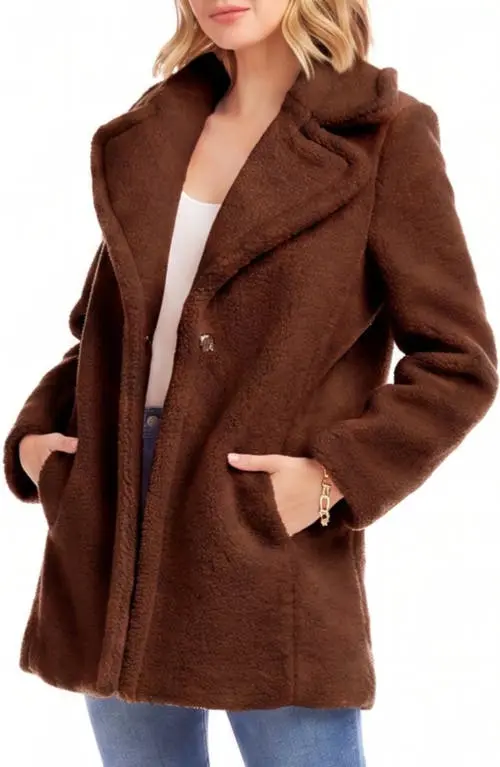 Karen Kane Faux Shearling Coat - Chocolate