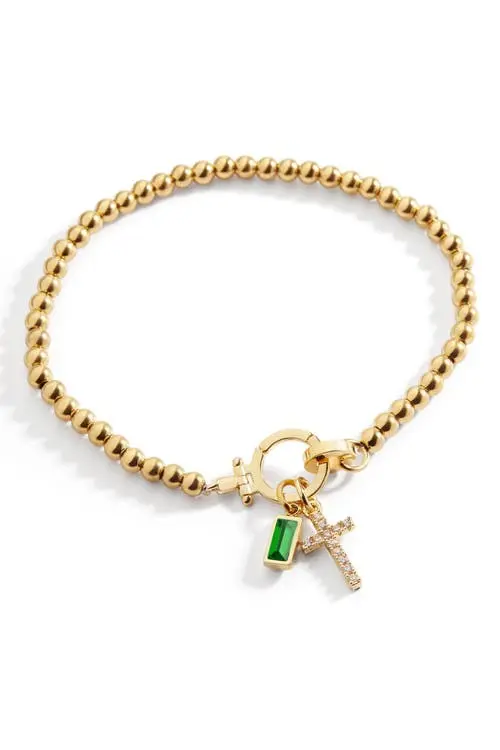 MINT & LILY Cross Charm Beaded Bracelet - May Emerald